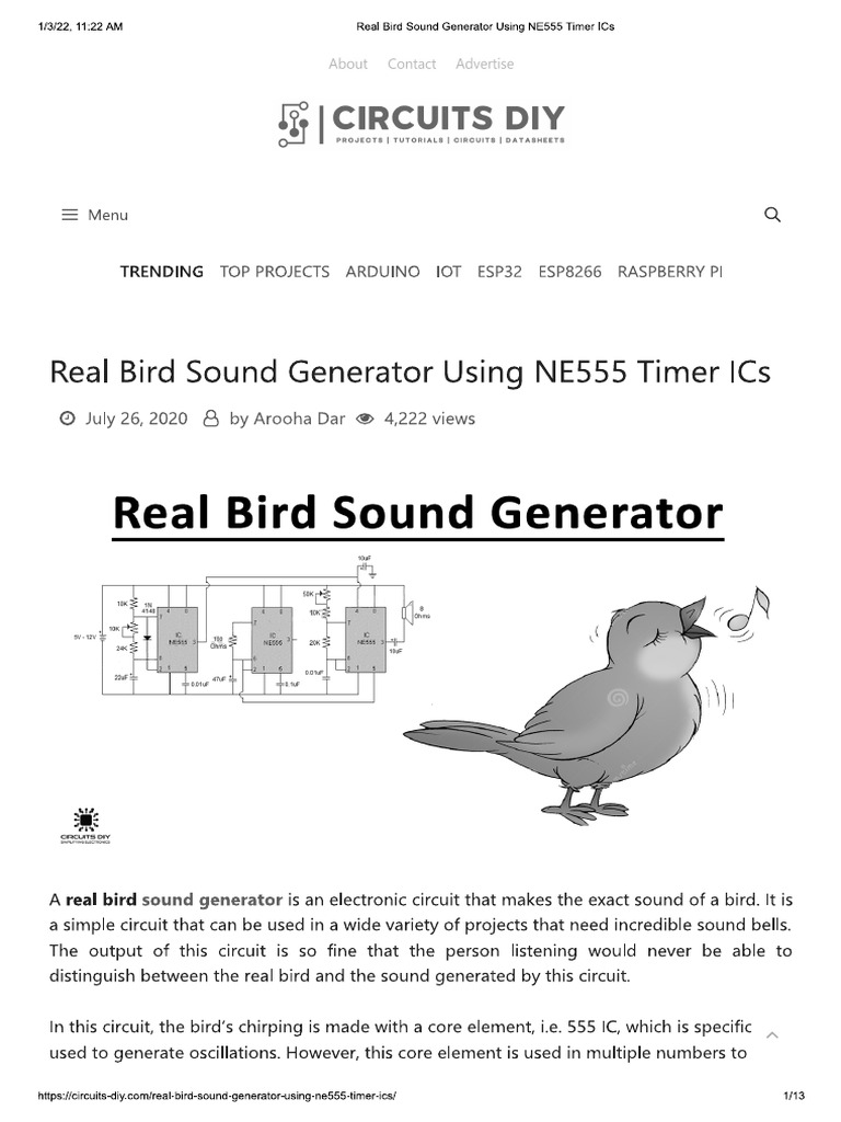 Real Bird Sound Generator Using NE555 Timer ICs | PDF