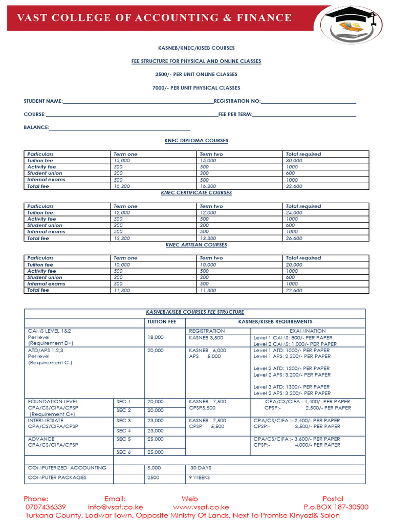 Course Fees for KASNEB/KNEC/KISEB | PDF