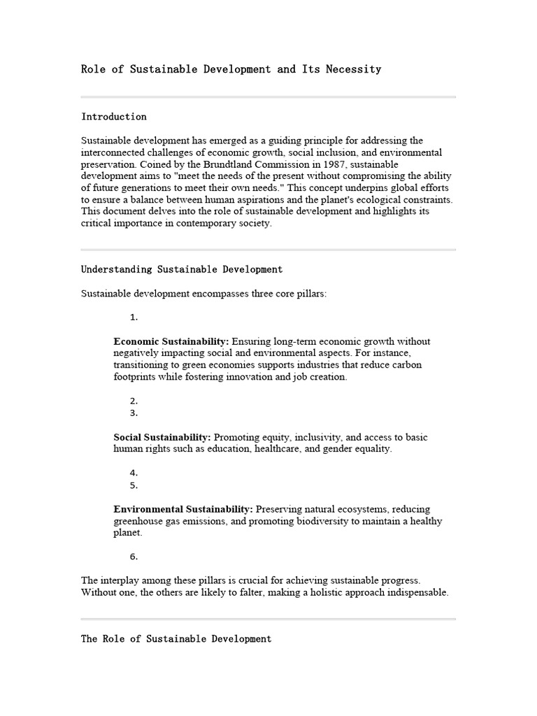 Sustainable Development and Its Necessity Detailed Documentation | PDF ...