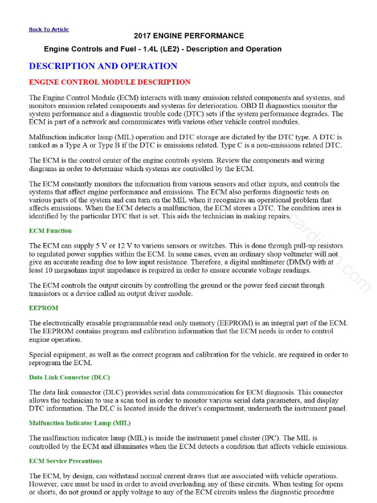 Engine Controls and Fuel 1.4 LE2 | PDF