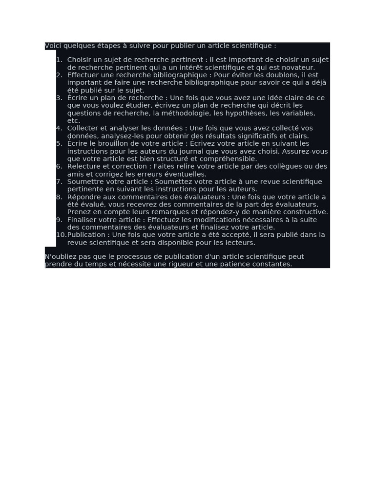 Étapes pour publier un article scientifique | PDF