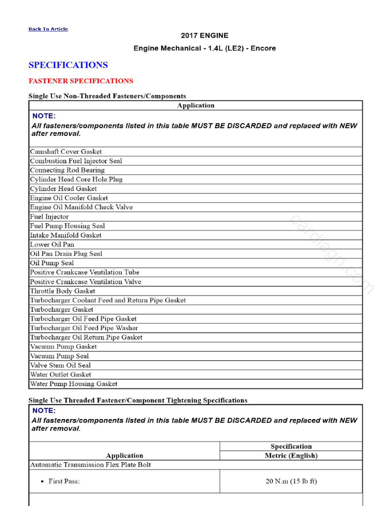 Engine Mechanical 1.4 LE2 | PDF