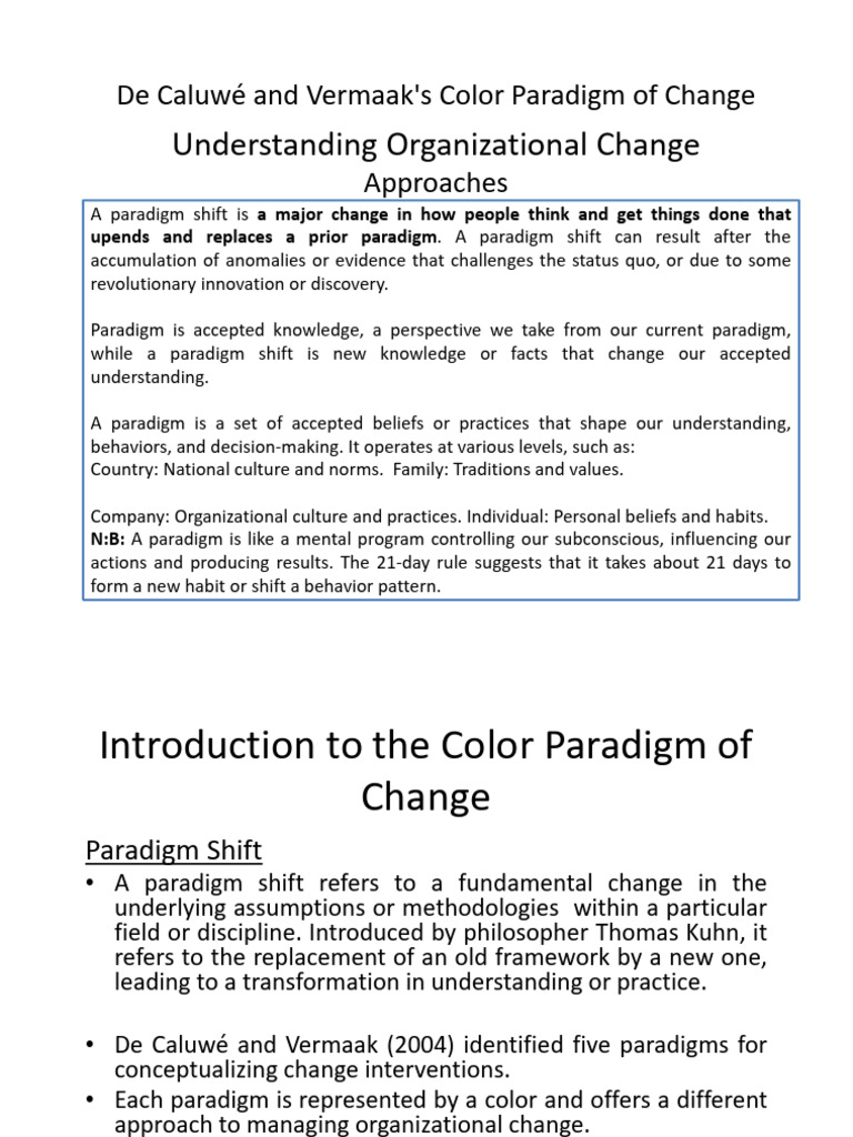 Color Paradigm of Organizational Change | PDF | Paradigm | Cognition