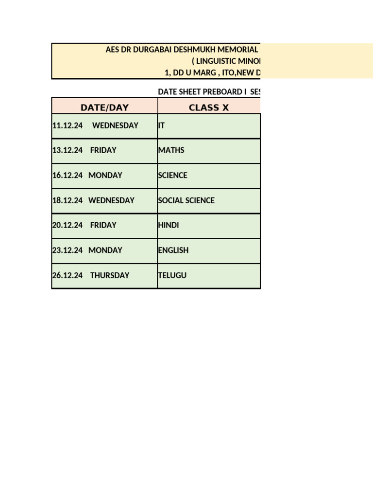 Pre-Board 1 Date Sheet 2024-25 | PDF