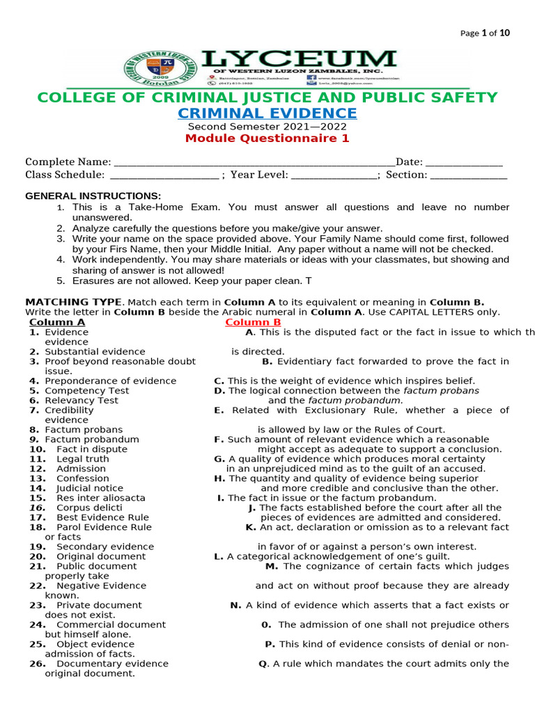 Modular Exam 1 Evidence 2022 Q | PDF | Burden Of Proof (Law) | Evidence (Law)
