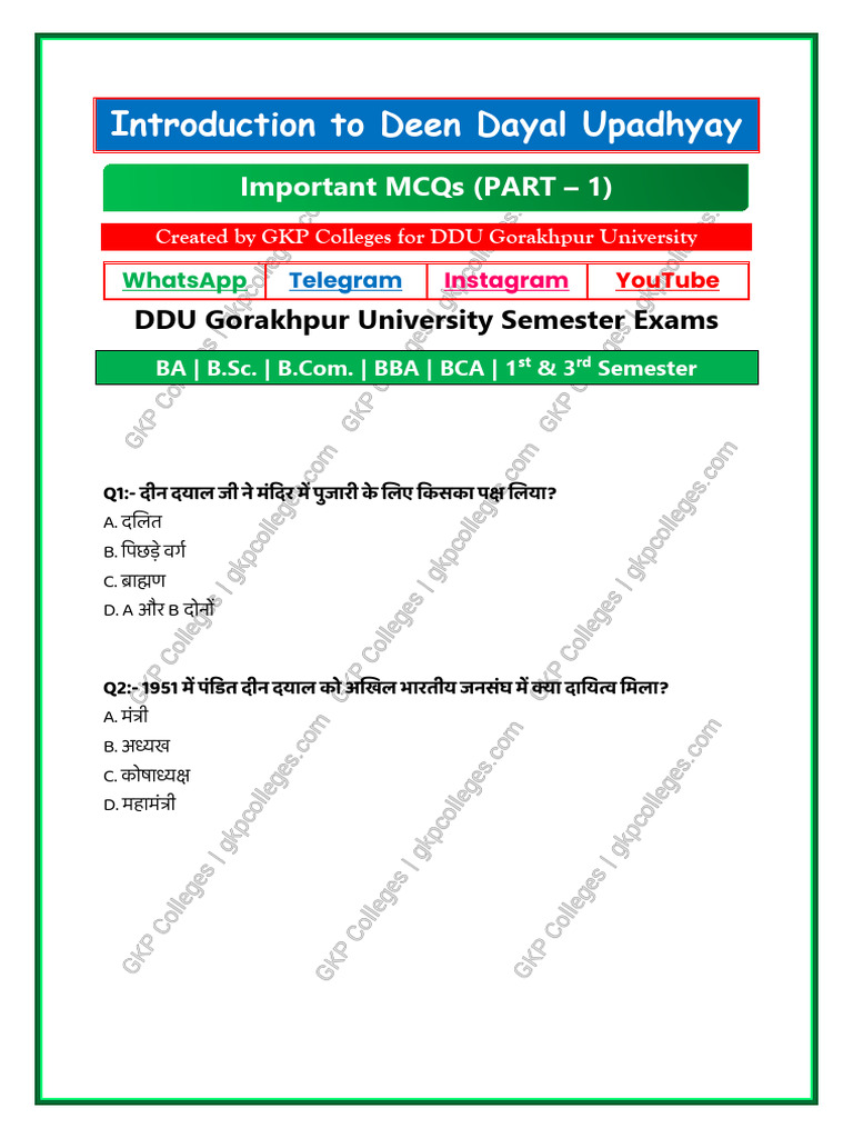 Introduction To Deen Dayal Upadhyay Part 1 | PDF
