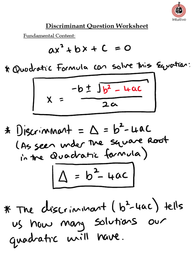 Discriminant Question Worksheet | PDF