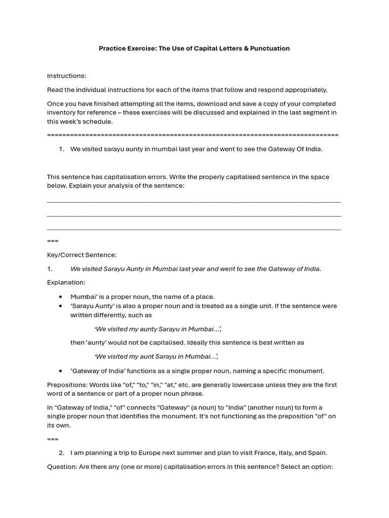 Capitalization and Punctuation Practice | PDF | Adjective | Linguistic ...