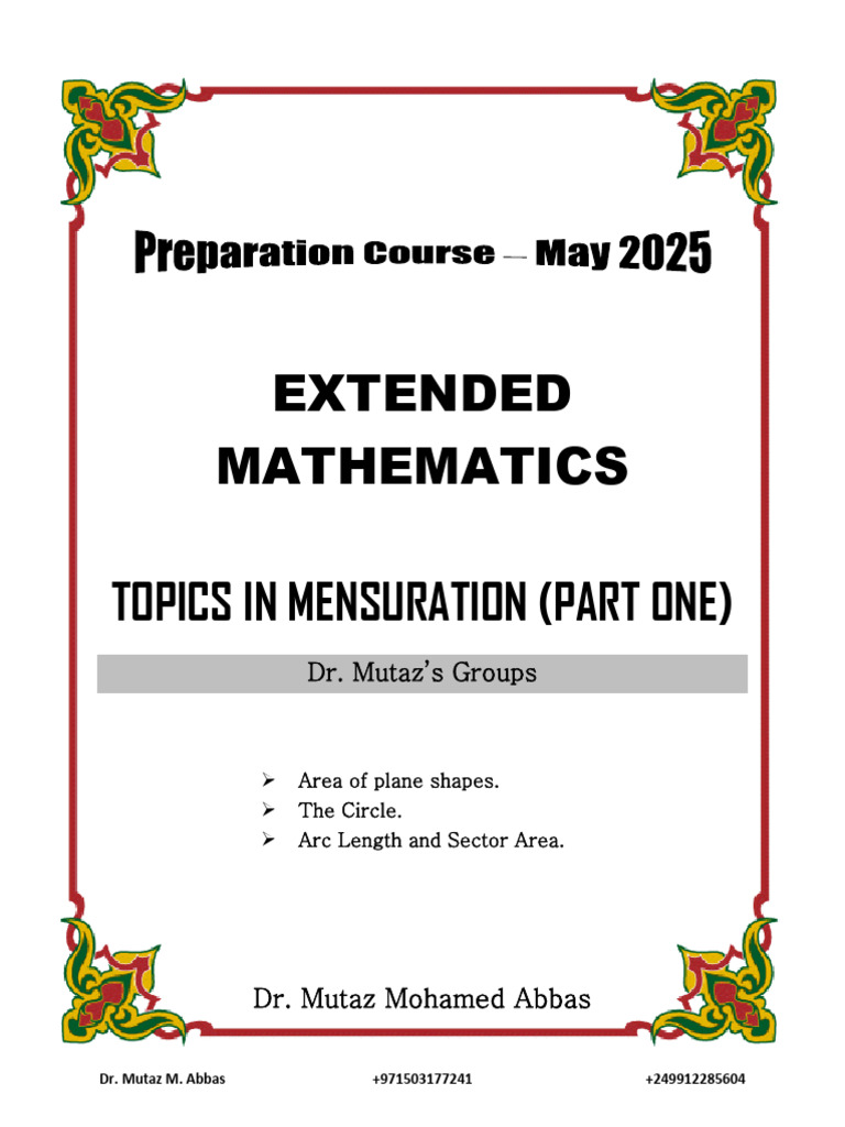 Extended Mathematics: Mensuration Topics | PDF