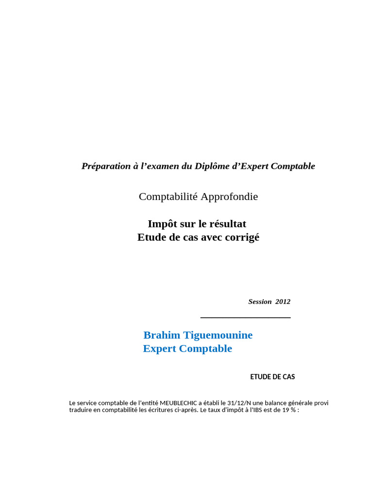 ETUDE DE CAS-Régularisation Fin Dannée-Impôt Sur Le Résultat | PDF | Comptabilité | Dépréciation