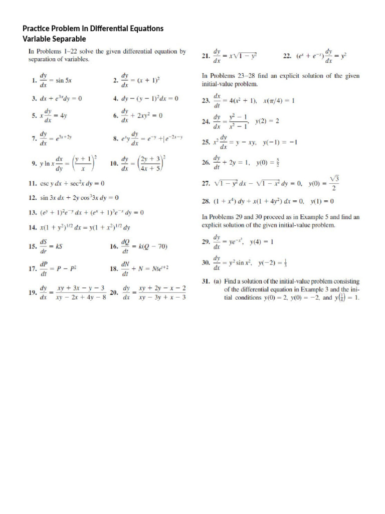 Differential Equations Practice Problems | PDF