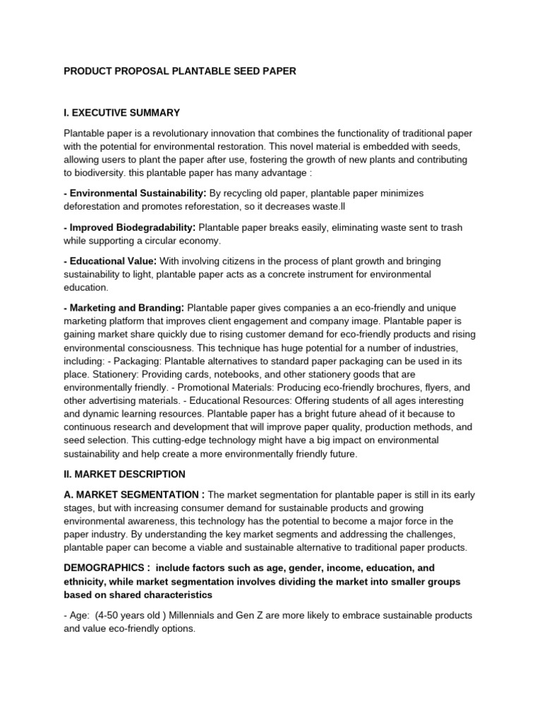 Product Proposal Plantable Seed Paper | PDF | Sustainability | Market ...