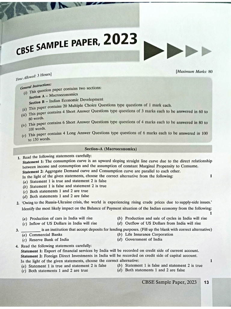 Eco Cbse Sample Paper Solved | PDF