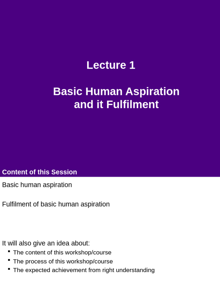 Lecture 1 Basic Human Aspiration | PDF | Hunger | Consciousness