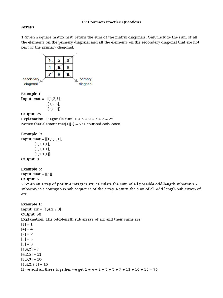 L2 Common Practice Questions Arrays | PDF | Discrete Mathematics | Theoretical Computer Science