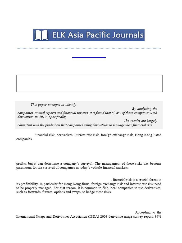 Managing Financial Risk with Derivatives | PDF | Derivative (Finance ...