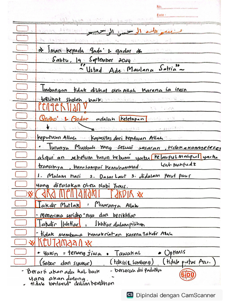 RESUME - Iman Kepada Qada | PDF