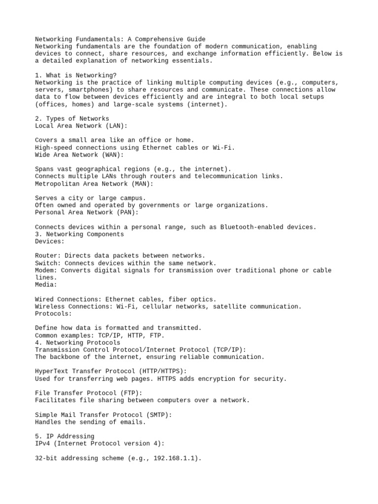 Networking Fundamentals Pdf Computer Network Internet