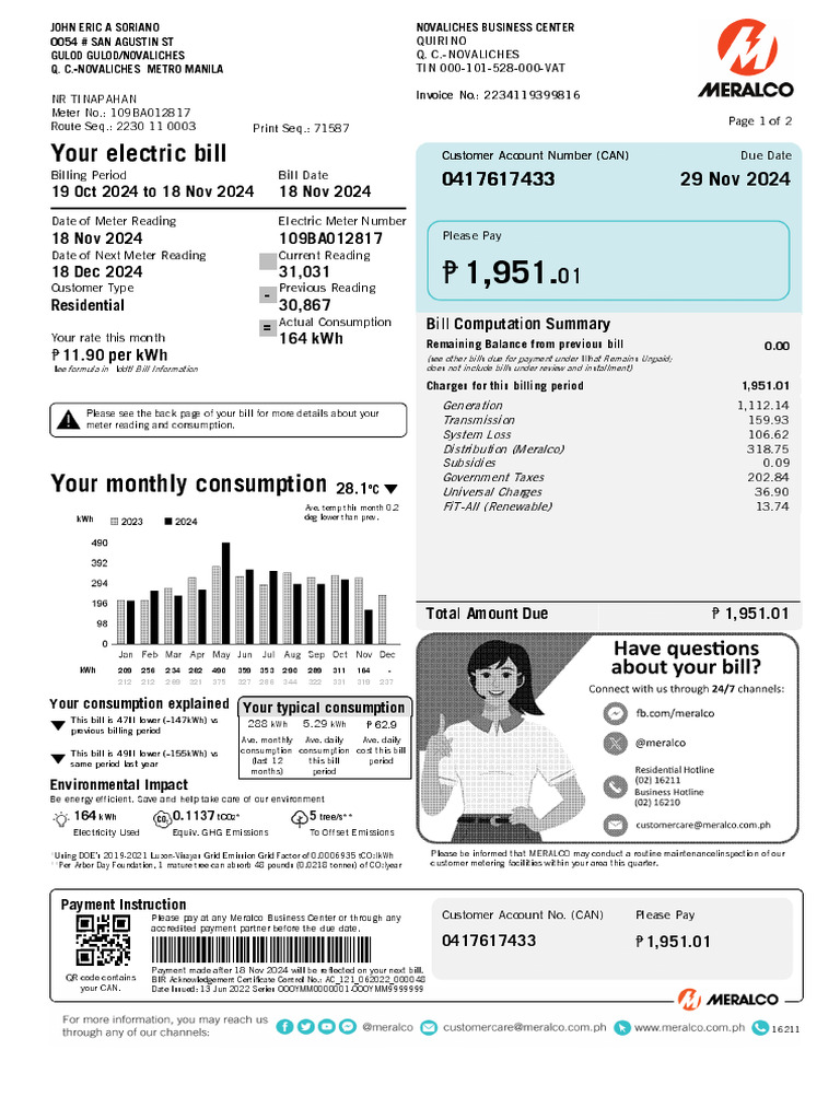 Meralco Receipt - 354436790102 - 11182024 | PDF | Economies | Electric ...