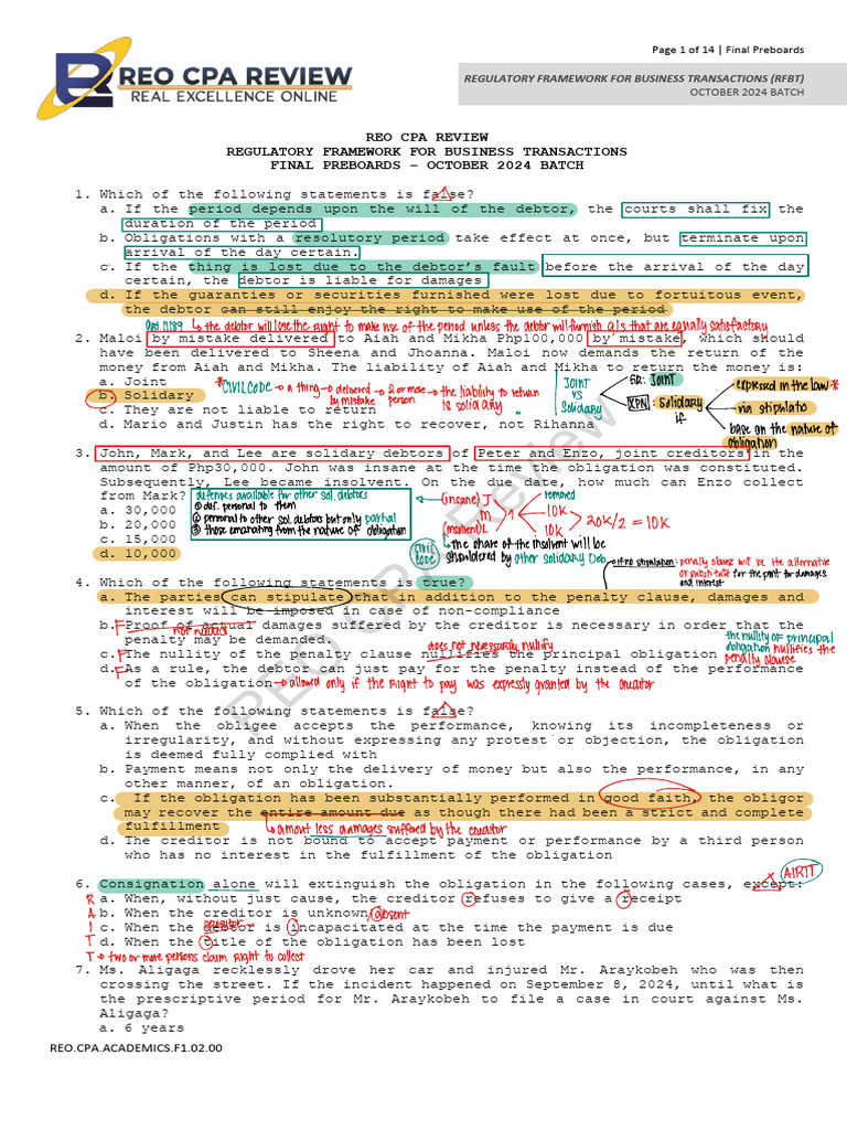 RFBT Final Preboard (Annotated) | PDF | Partnership | Corporations