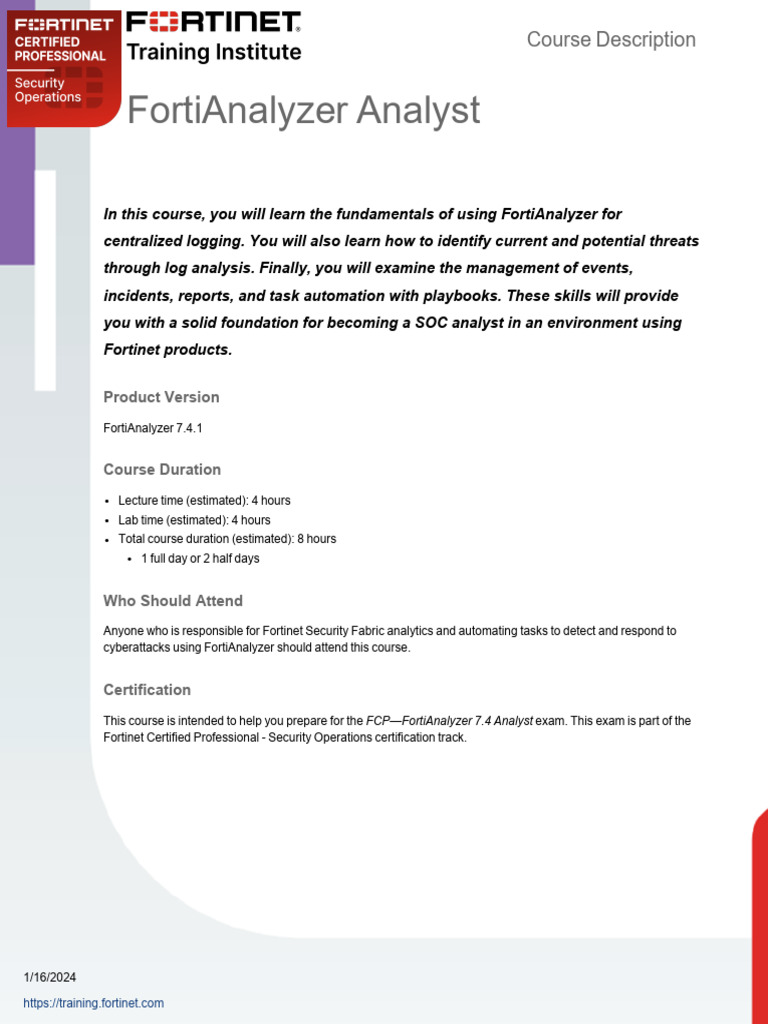 FortiAnalyzer_7.4_Analyst_Course_Description | PDF | Computing | Information Technology