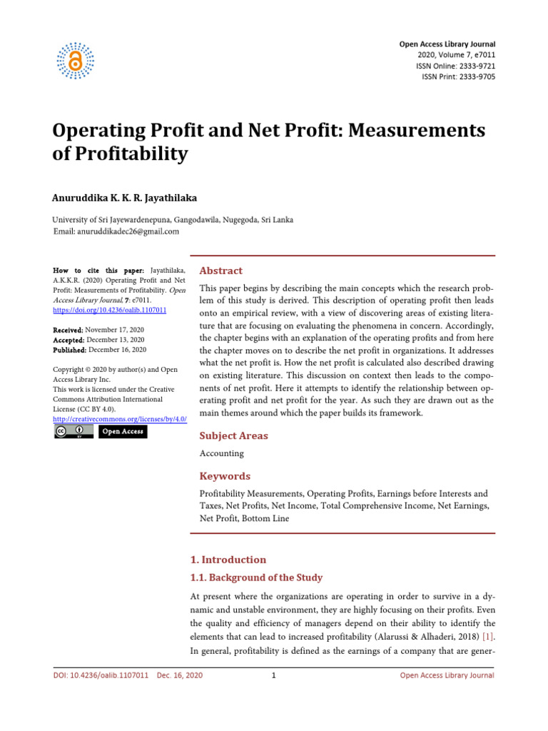 Operating Profit and Net Profit Measurements of PR | PDF | Net Income ...