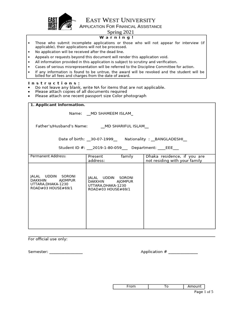 Form_Financial_Assistance_Spring 2021 | PDF | Taxes