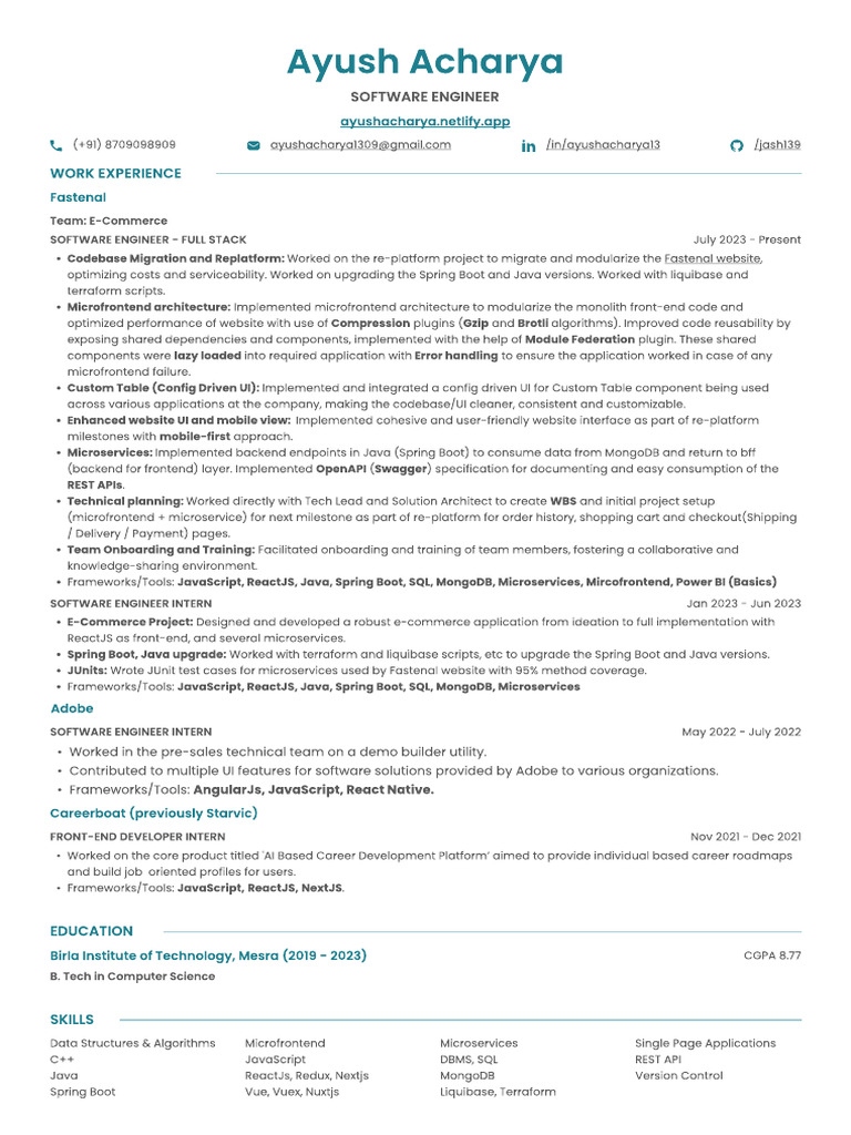 AyushAcharya_Resume | PDF | Software | Java (Programming Language)