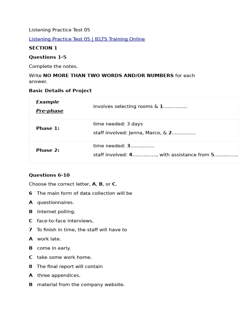 IELTS Listening Practice Test 05 | PDF