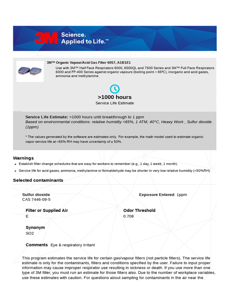 Service Life SO2 - Exposure 1 PPM | PDF