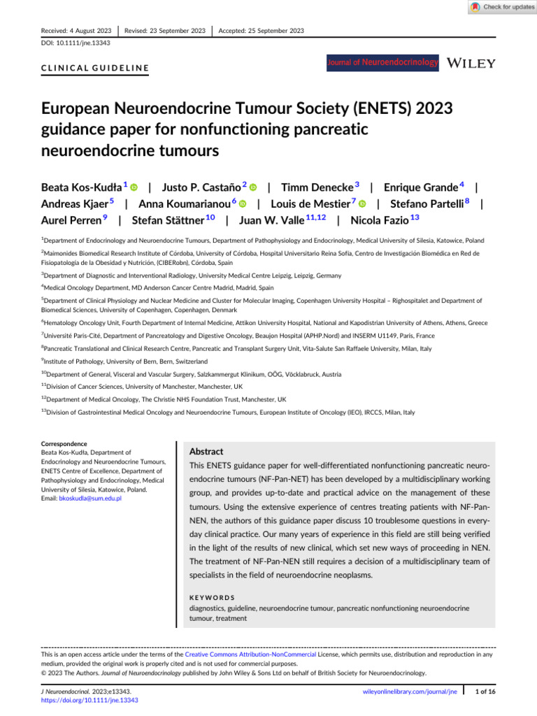 ENETS 2023 Guidelines for NF-Pan-NET | PDF | Pancreatic Cancer | Surgery