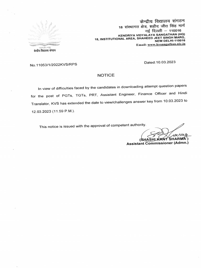 Kvs Notification 2023 | PDF