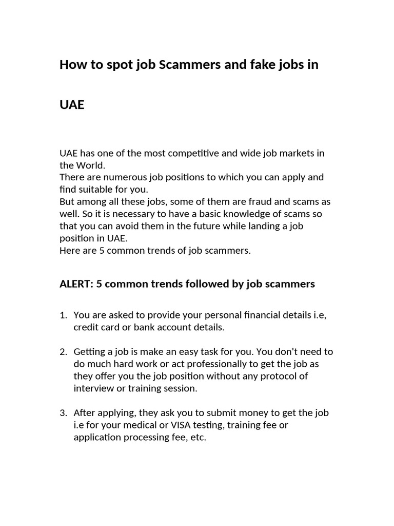 How To Spot Job Scammers and Fake Jobs in UAE - Edited | PDF