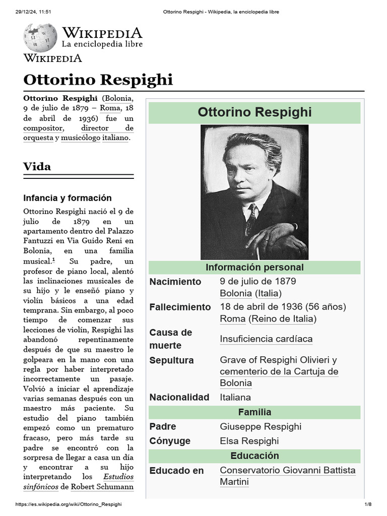 Biografía de Ottorino Respighi | PDF | Música clásica