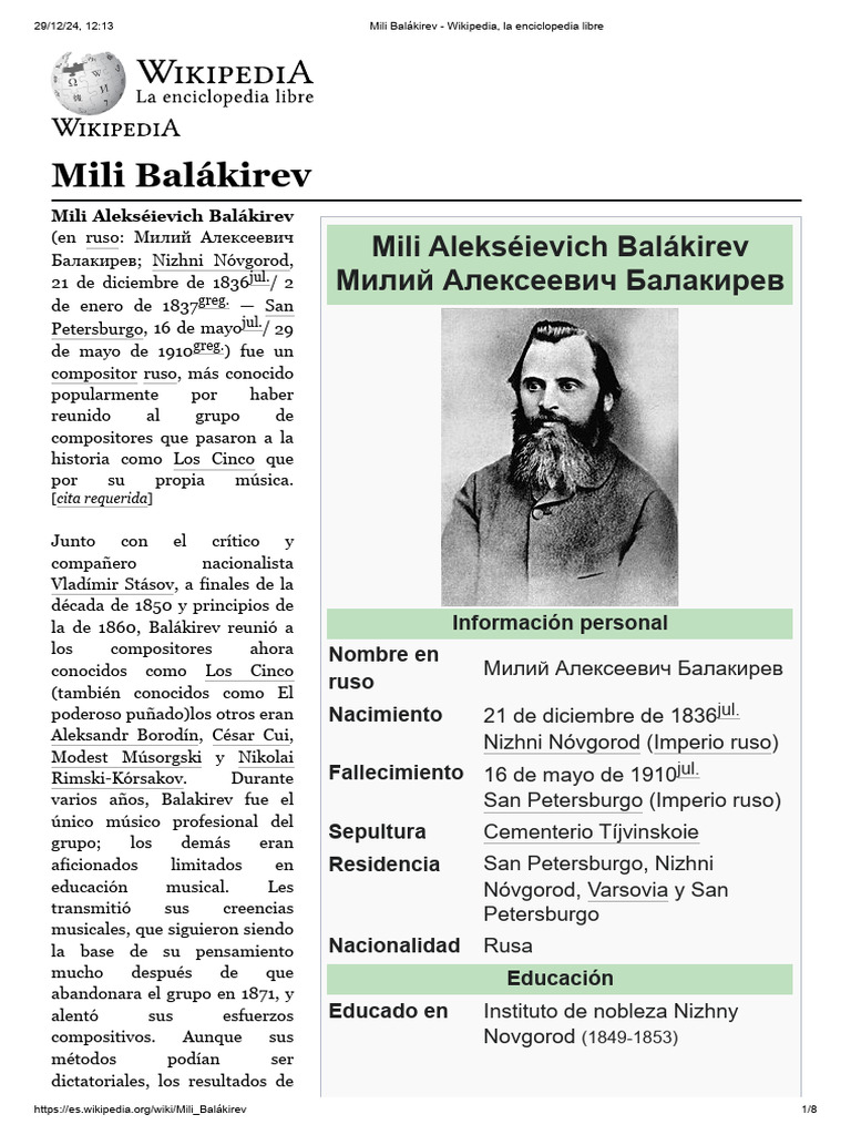 Mili Balákirev - Wikipedia, La Enciclopedia Libre | PDF | Composiciones ...