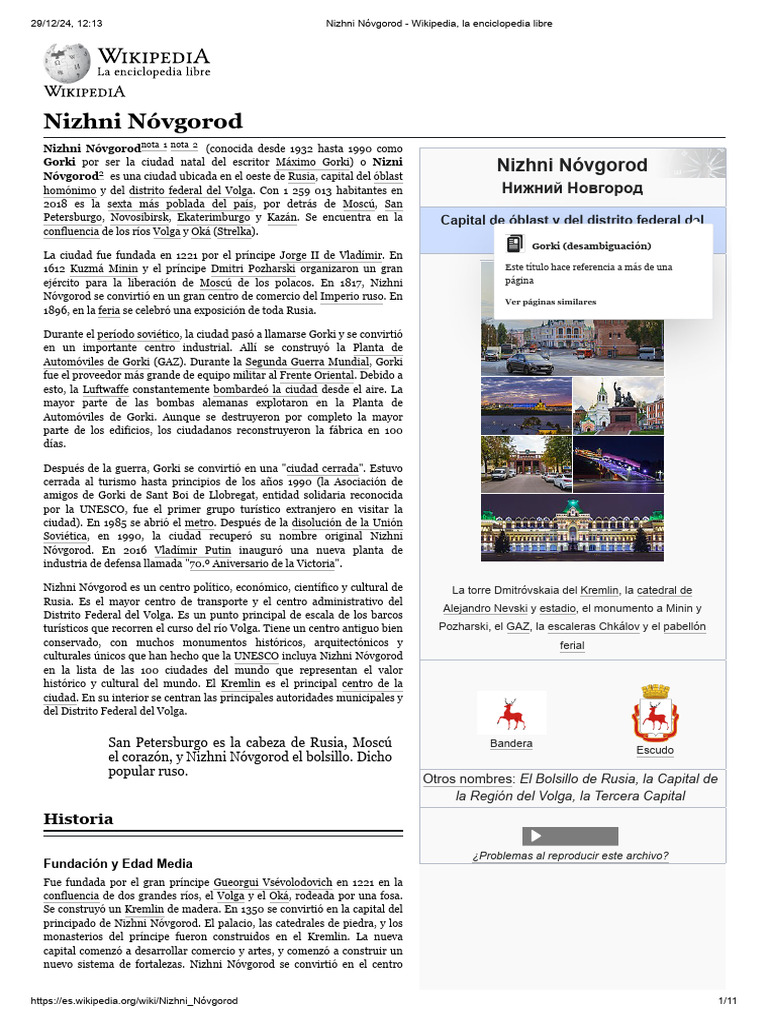 Nizhni Nóvgorod - Wikipedia, La Enciclopedia Libre | PDF