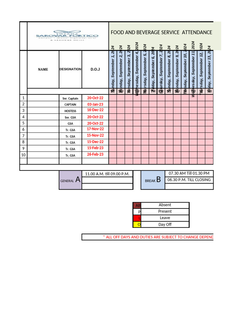 Attendance FNB Service | PDF