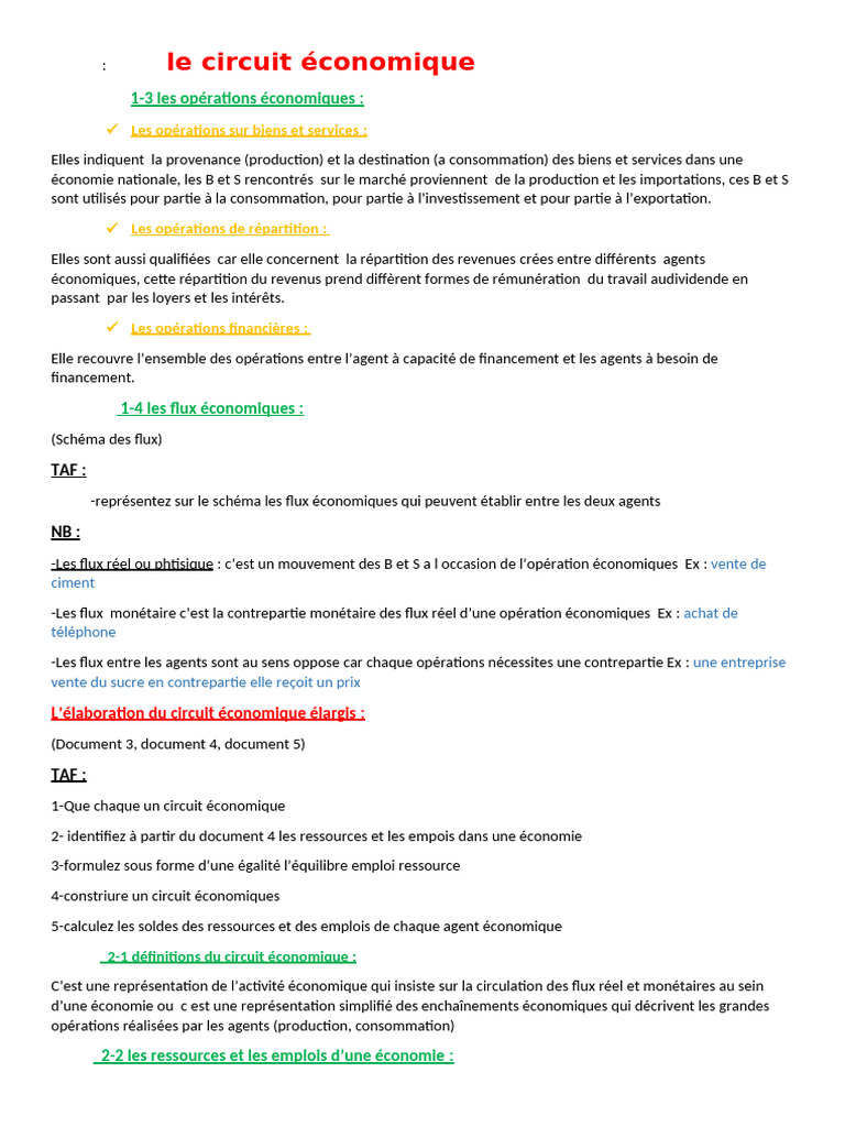 1er Partie_Le Circuit Economique 2 | PDF | Économie | Argent