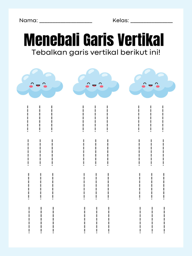 Menebali Garis Vertikal Lembar Kerja Biru Putih Gambar Datar | PDF
