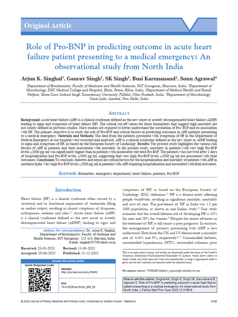 Pro-BNP's Role in Acute Heart Failure Outcomes | PDF | Heart Failure ...