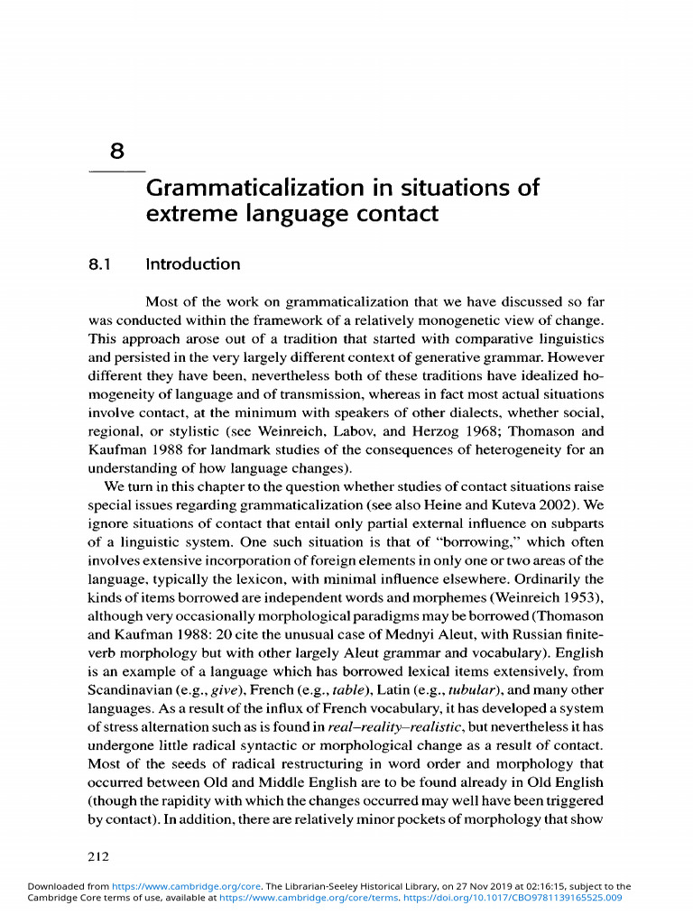 Grammaticalization in Situations of Extreme Language Contact CT | PDF | Sociolinguistics | Grammar