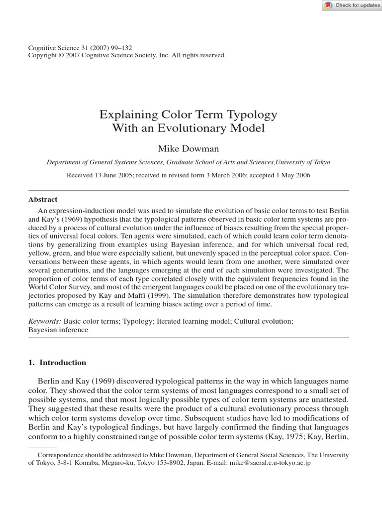 Cognitive Science - 2010 - Dowman - Explaining Color Term Typology With ...