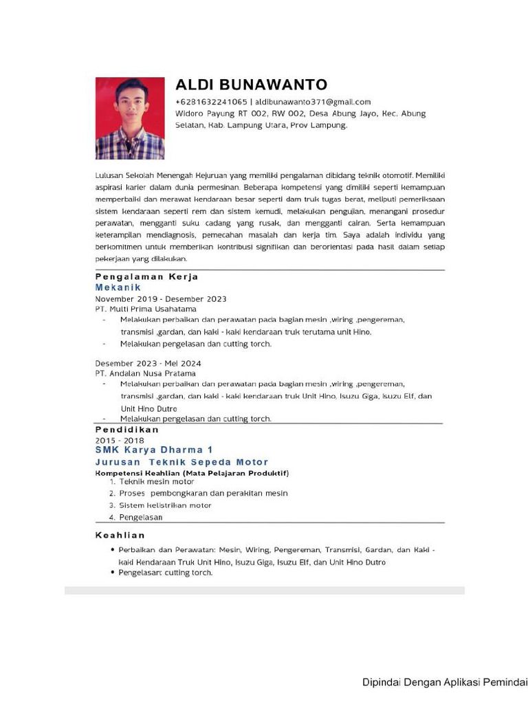 CV Dan Portofolio - Aldi Bunawanto - PT RMK Energi TBK - 11zon | PDF
