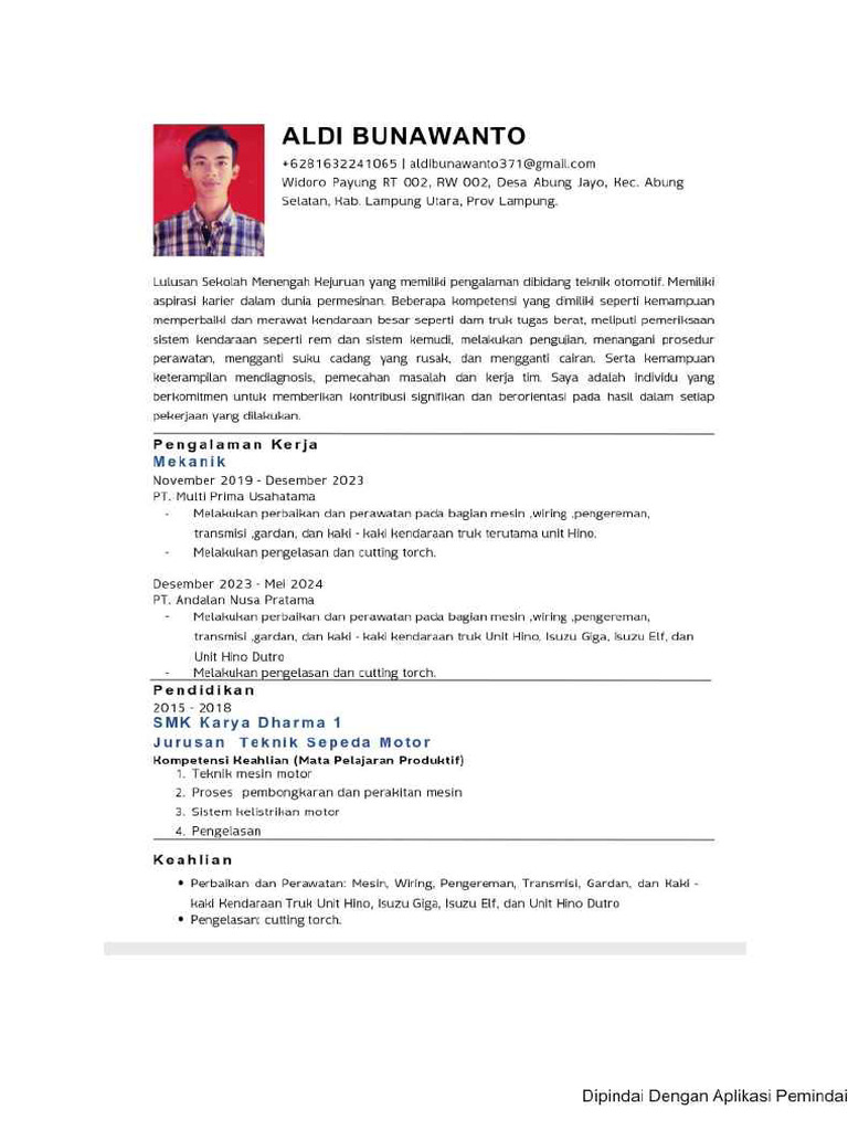CV Dan Portofolio - Aldi Bunawanto - PT RMK Energi TBK - 11zon | PDF