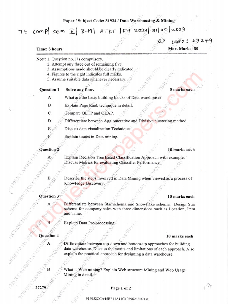 DWM QPapers 2022-2023 | PDF