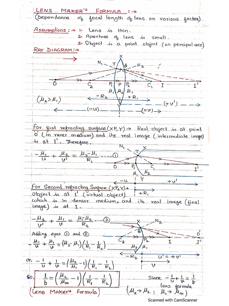 RAY OPTICS- Lens Maker's Formula | PDF