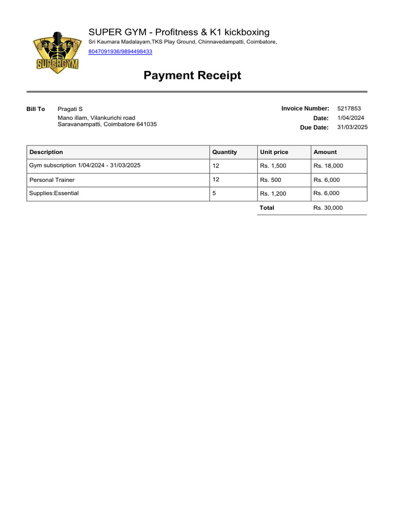 Gym Bill 2024-2025 | PDF