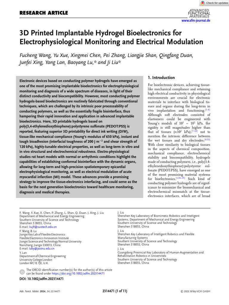 2024 - Adv.Func.Mat - 3D Printed Implantable Hydrogel Bioelectronics for | PDF ...