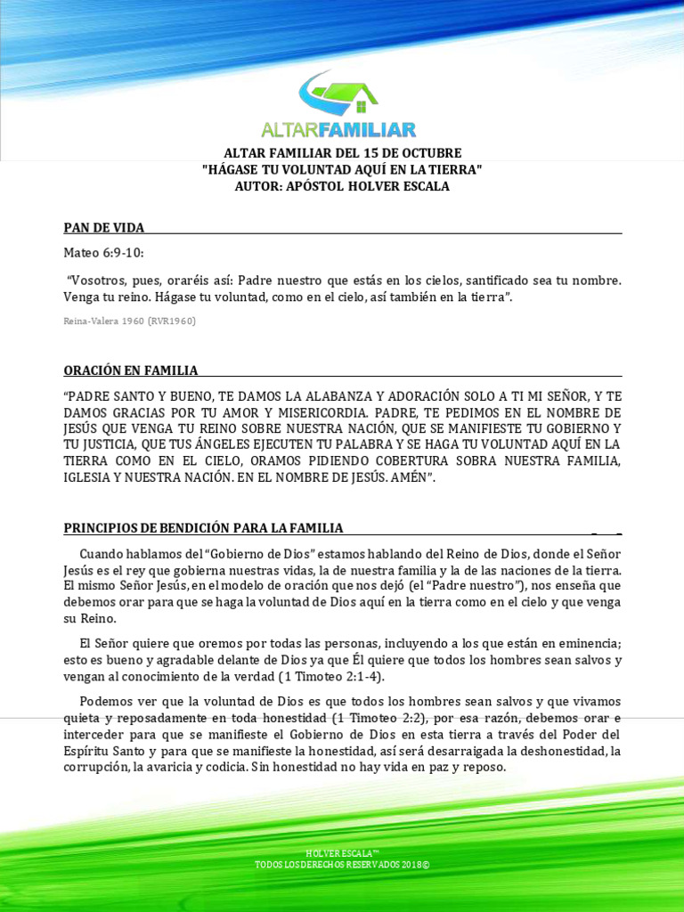 Altar Familiar 15 de Octubre | PDF | Oración | orador del Señor