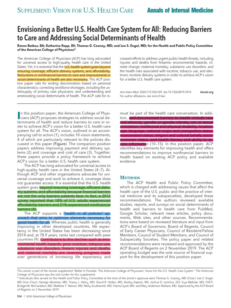 Butkus Et Al 2020 Envisioning a Better u s Health Care System for All ...